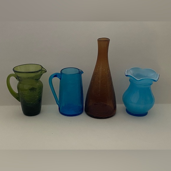 Other | Vintage Cracked Glass Mini Vases And Jar | Poshmark